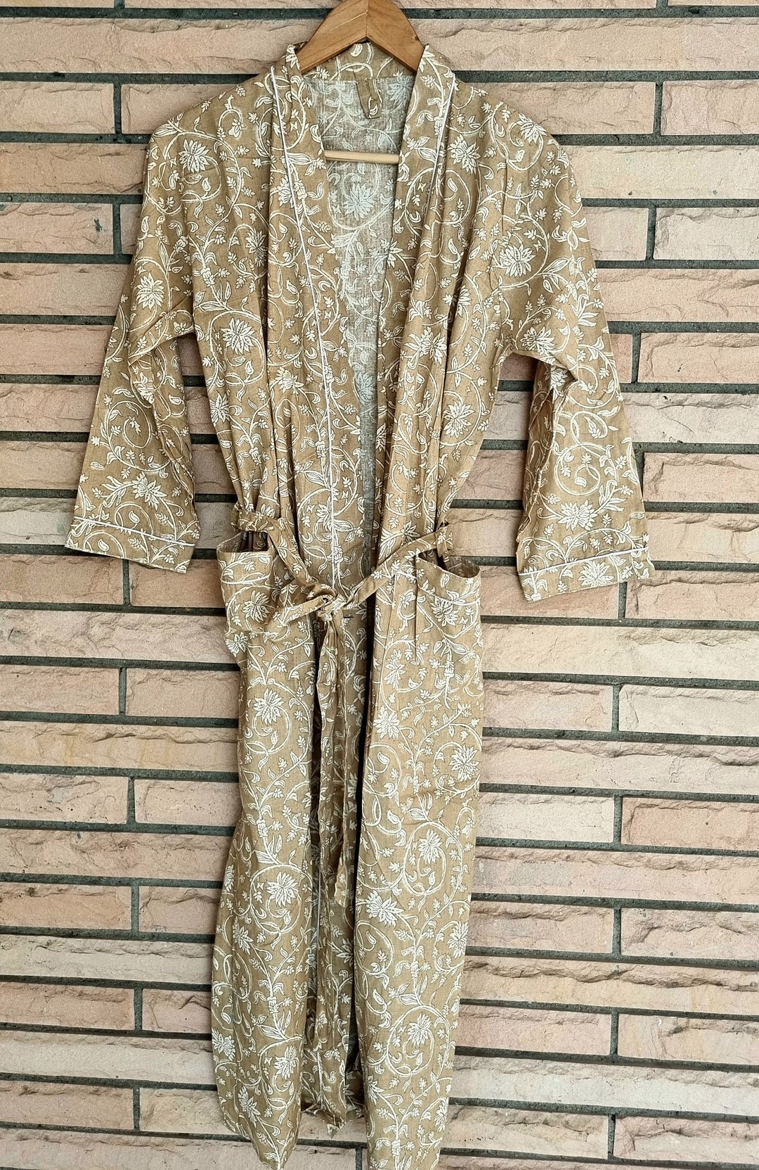 Cotton Kimono Robe, Block Print Robes for Women, Dressing Gown, Plus ...