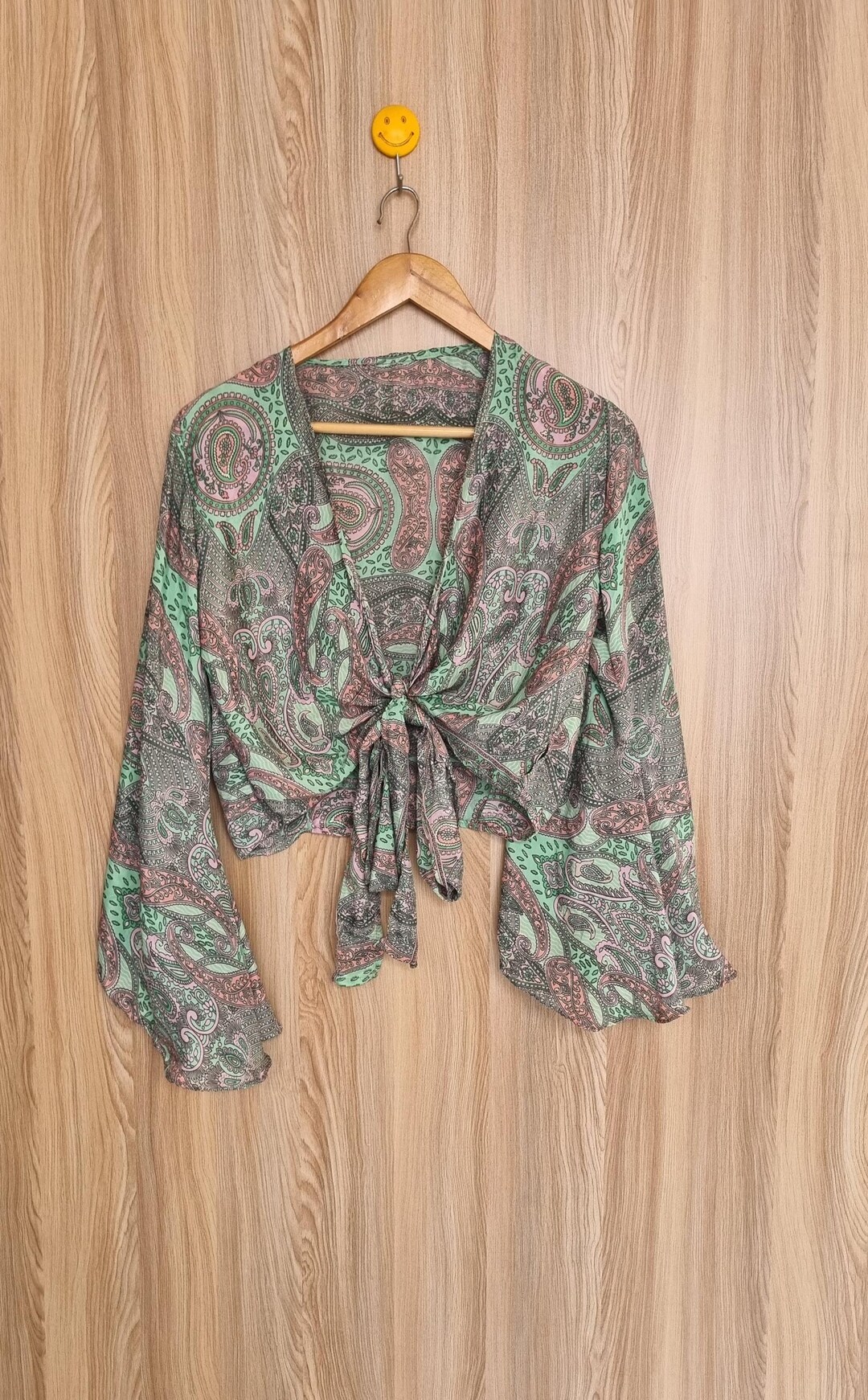 Silk Sari Crop Top: Bell Sleeve Boho Tie Top - Etsy