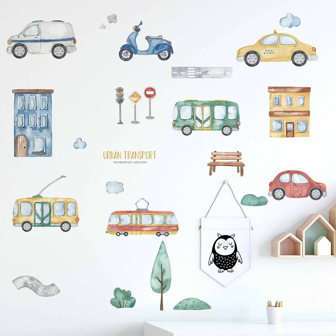 Hand-painted Cartoon Cars, Kindergarten Decorations, Stickers for ...