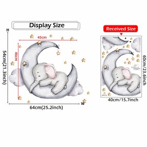 Moon Wall Decal, Cartoon Sleeping Elephant Wall Decal, Self Adhesive Wall Wall Decal, Star Decal ...