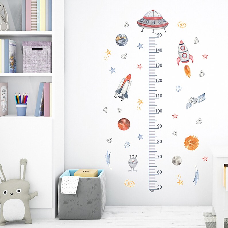 Cartoon Spaceship Rocket Height Wall Stickers Self-adhesive - Etsy