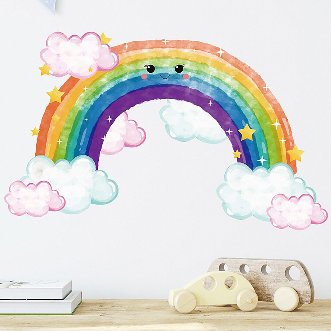 Cartoon Rainbow Wall Stickers, Pink Cloud Wall Stickers,bedroom Wall Stickers,kids Room Wall ...