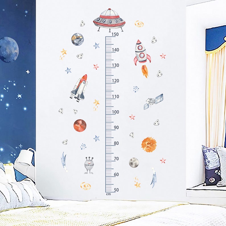 Cartoon Spaceship Rocket Height Wall Stickers Self-adhesive - Etsy