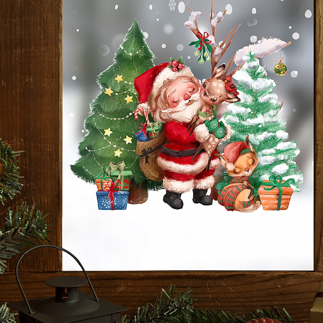 Christmas Santa Claus Christmas Tree Wall Stickers, Children's Room ...