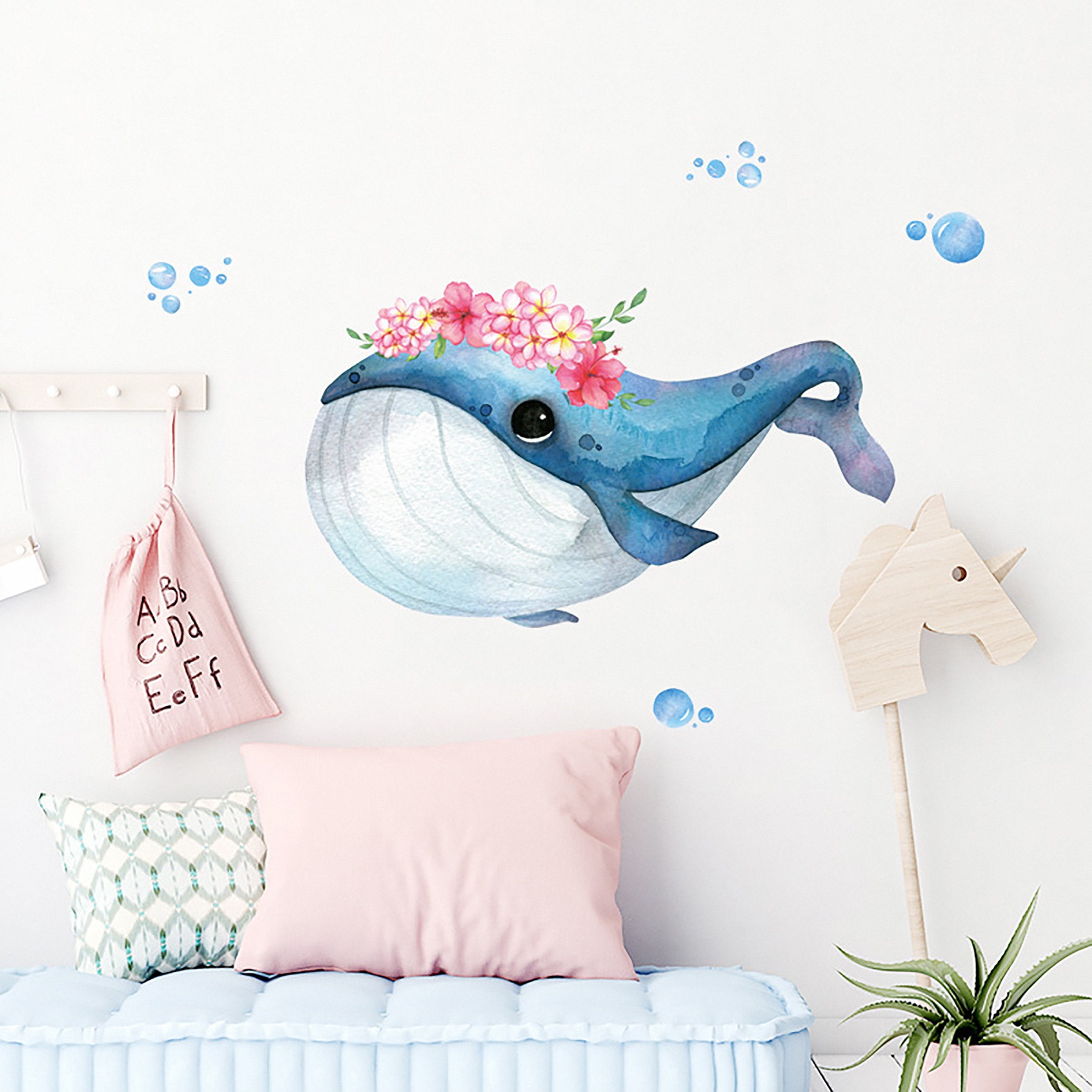 Cartoon Blue Whale Fish Sea Animal Wall Stickers - Etsy