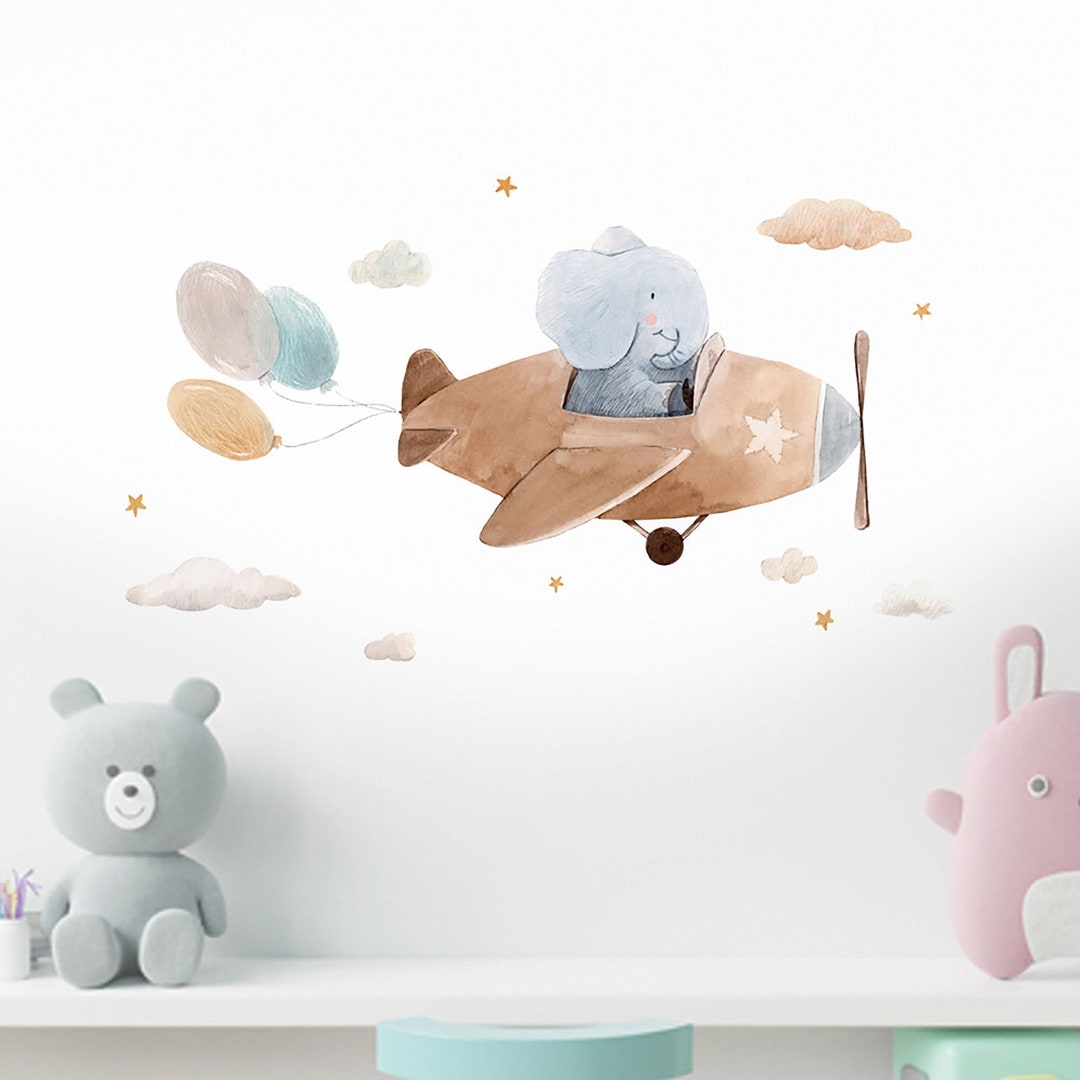 Hand-painted Elephant Pilot Stickers, Children's Room Bedroom Stickers ...