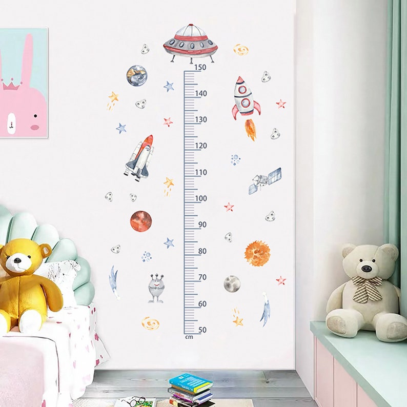 Cartoon Spaceship Rocket Height Wall Stickers Self-adhesive - Etsy