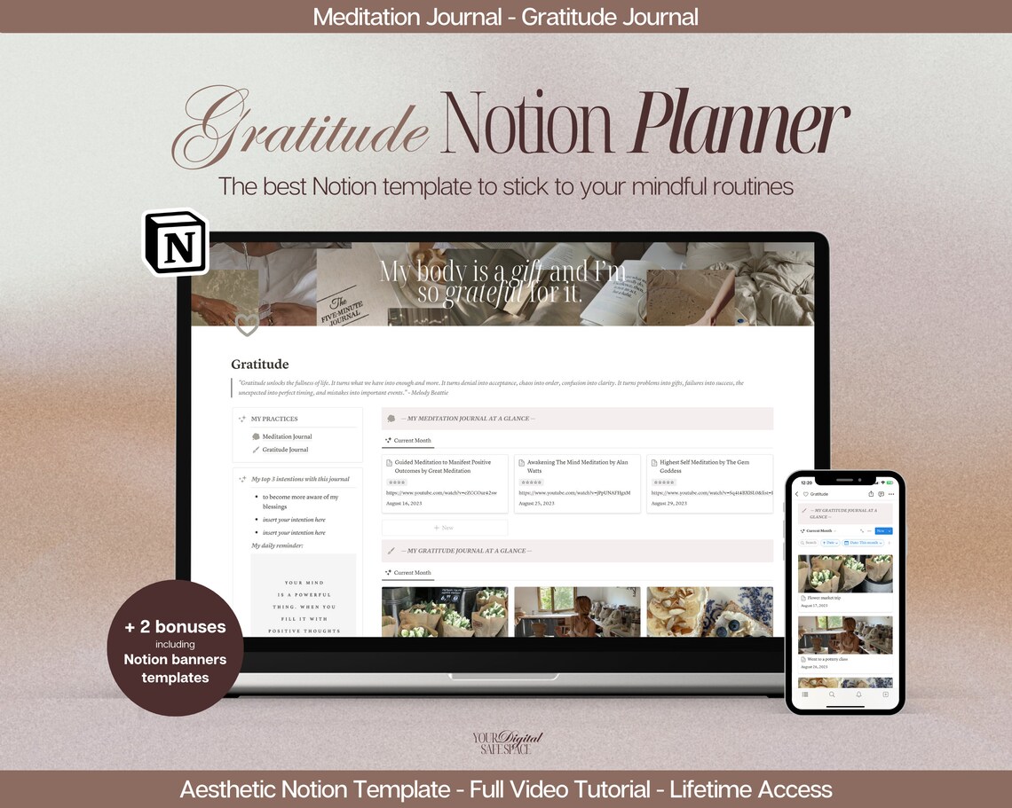 Notion Template Digital Gratitude Journal Notion Dashboard Mindfulness ...