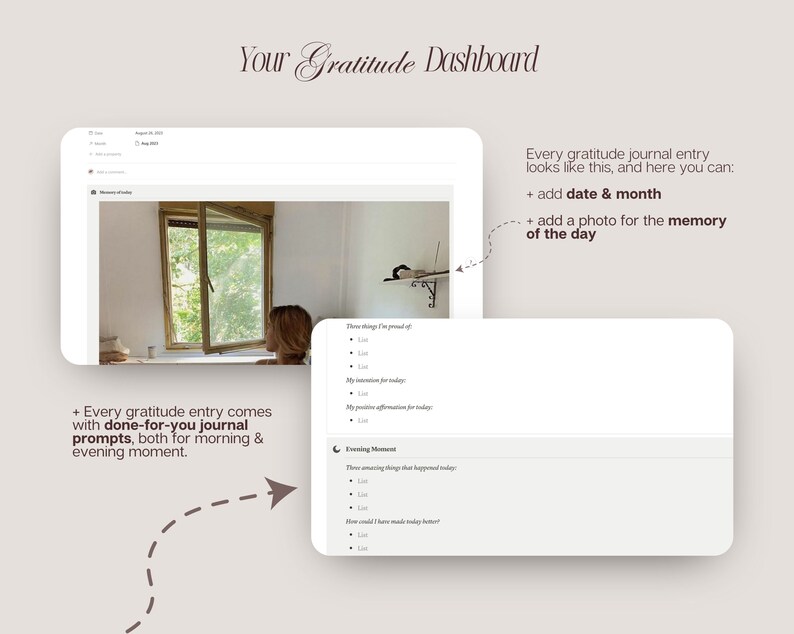 Notion Template Digital Gratitude Journal Notion Dashboard Mindfulness Journal Self Care Planner ...