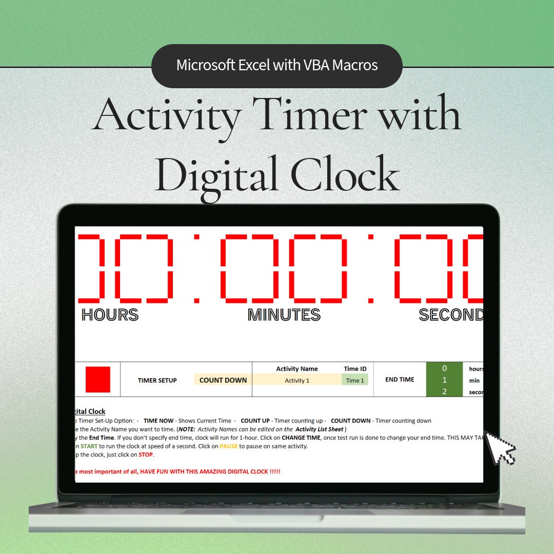 Microsoft Excel Digital Clock To Time Group Activities Class Tests Exams Games Work Tasks 