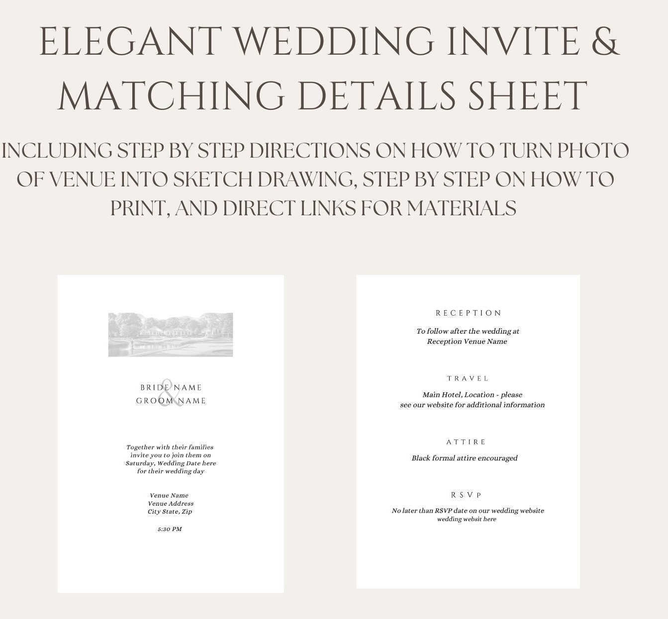 ELEGANT WEDDING INVITE + Details Template With Diy Step by Step ...