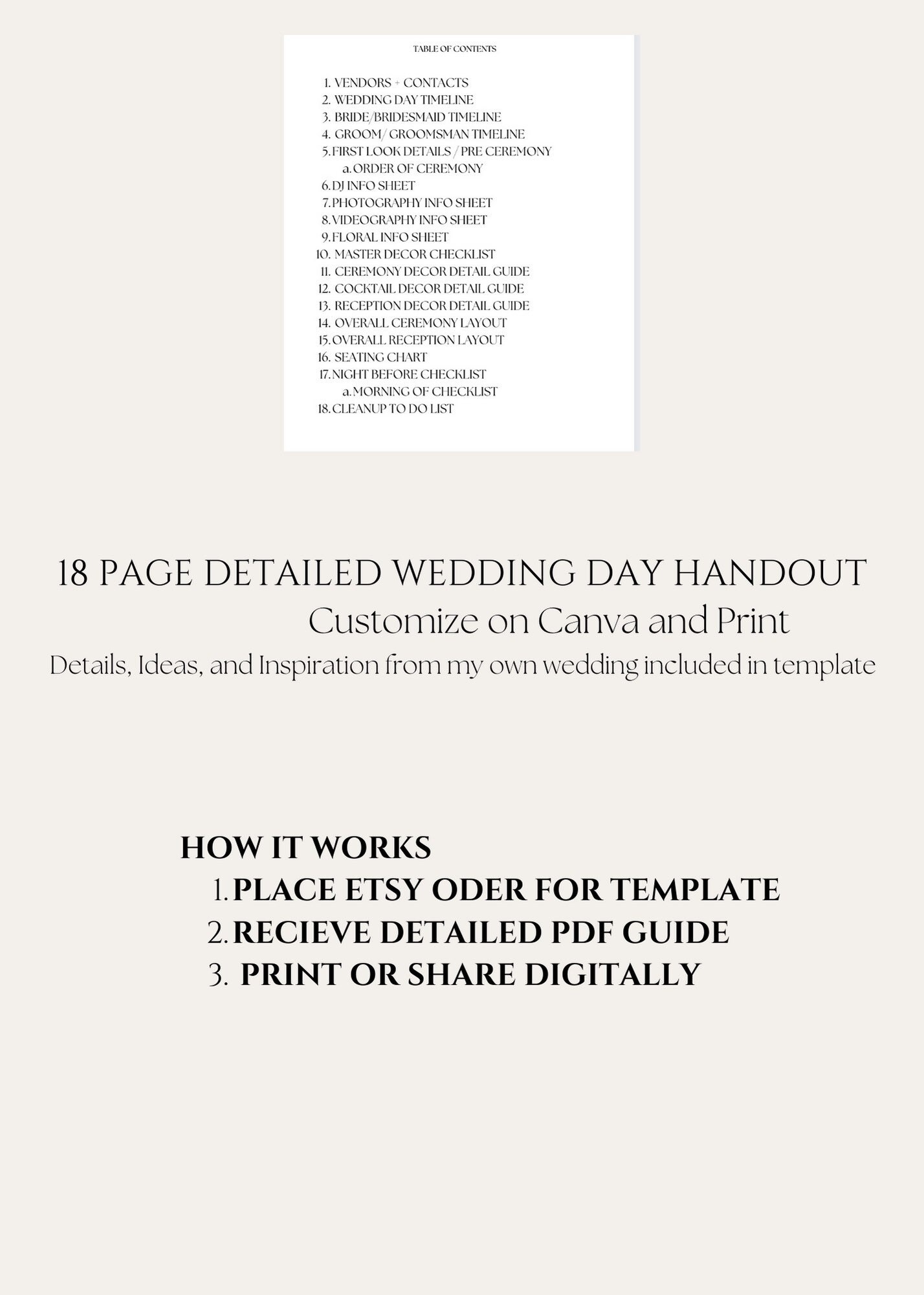 WEDDING DAY HANDOUT Template Booklet - Etsy
