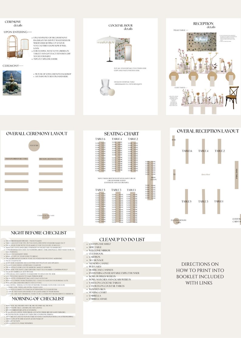 WEDDING DAY HANDOUT Template Booklet - Etsy
