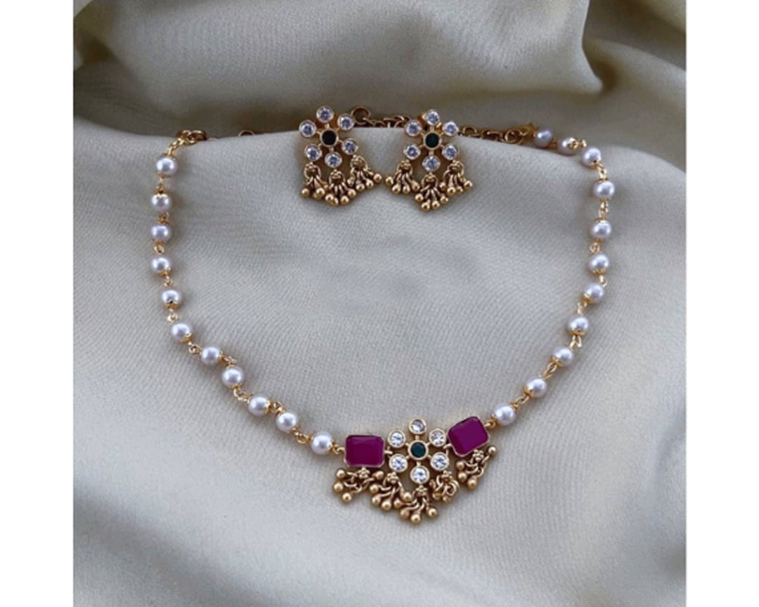Pearl Necklace Gold Necklace Indian Jewelry Indian Wedding South ...