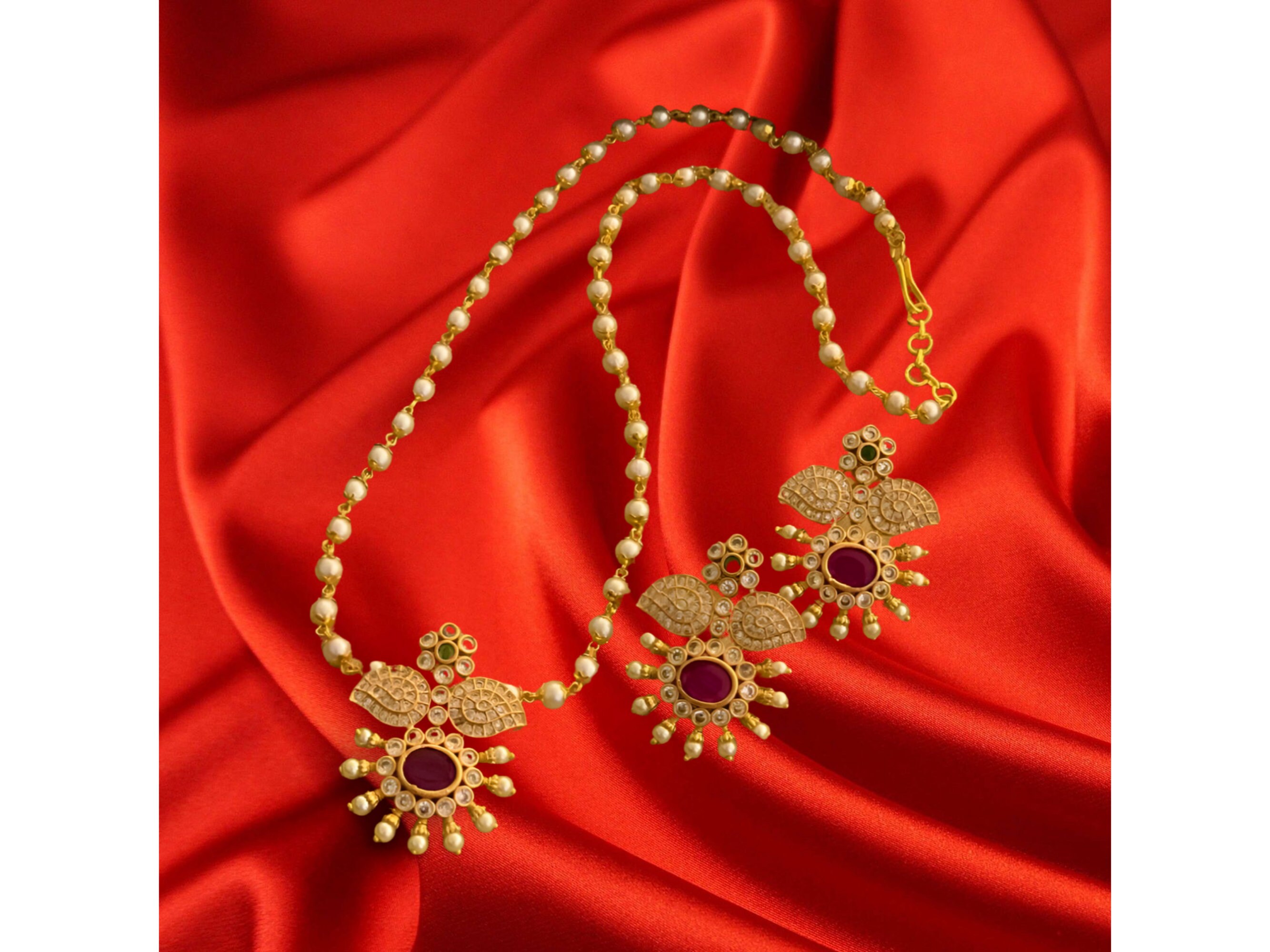 Gold Necklace Pearl Long Necklace Indian Jewelry South India Jewelry ...