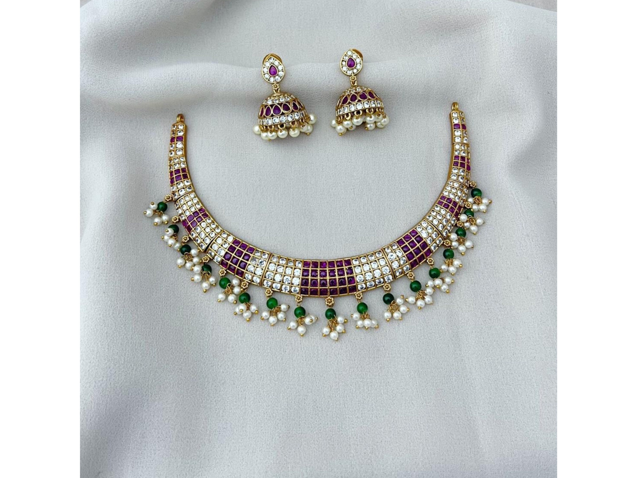 Premium Quality Gold Pearl Hasli Necklace American Diamond CZ Necklace ...