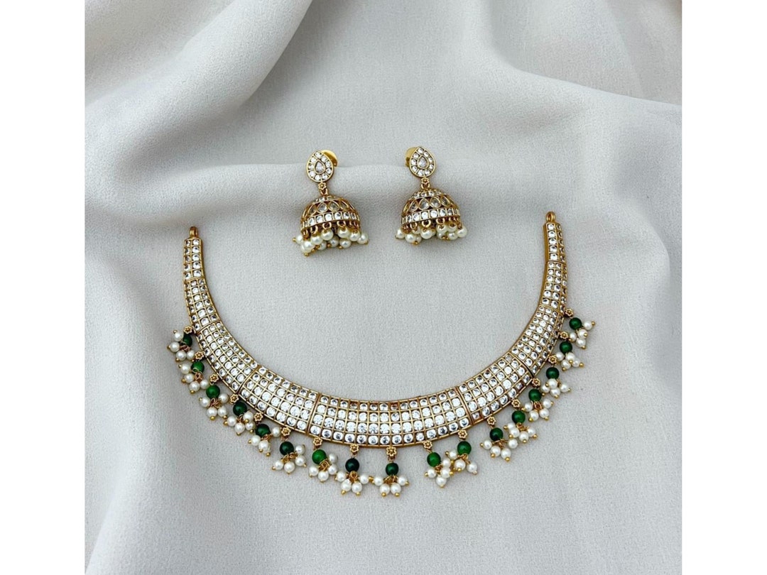 Premium Quality Gold Pearl Hasli Necklace American Diamond CZ Necklace ...