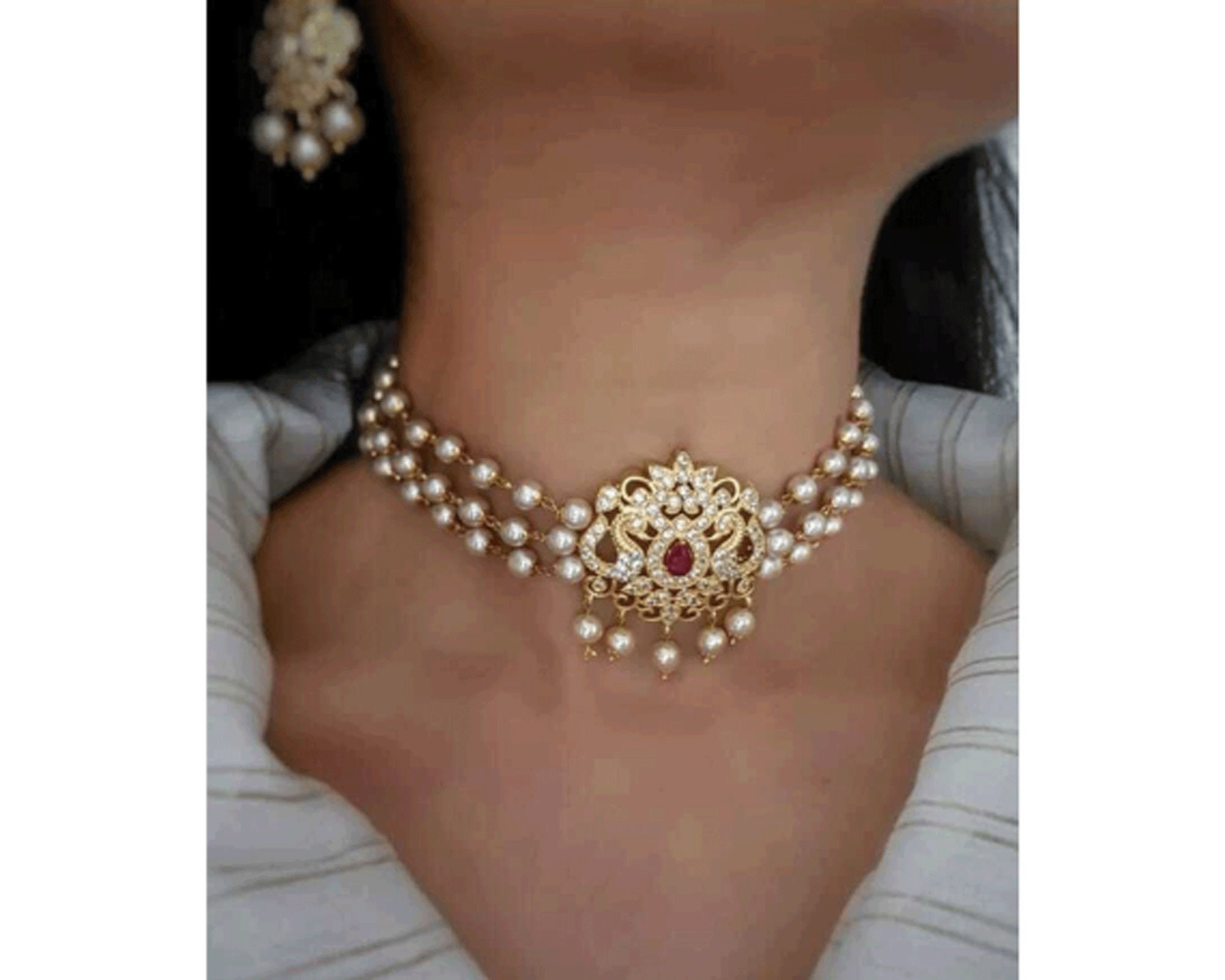 Gold Choker/ Pearl Necklace/ Indian Jewelry/ South Indian Jewelry ...