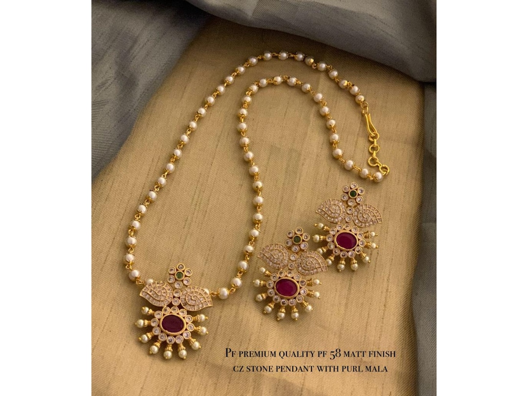 Gold Necklace Pearl Long Necklace Indian Jewelry South India Jewelry ...