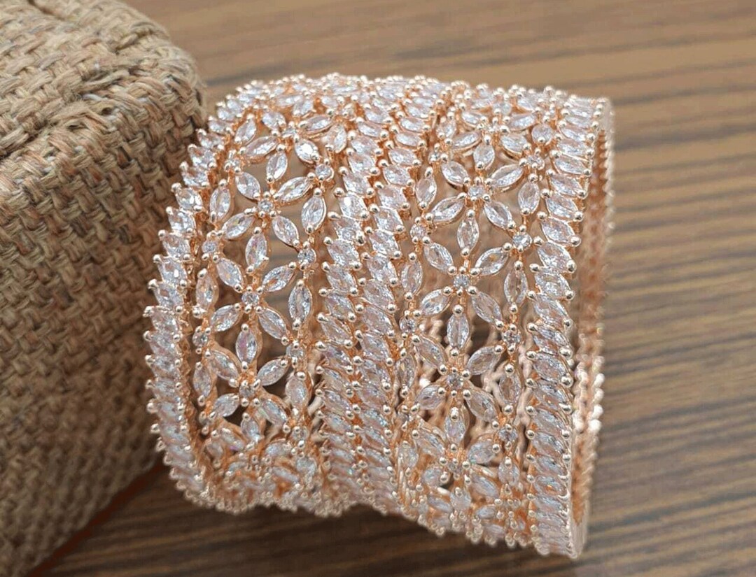 Rose Gold Bangles/ Set of 8 CZ Baguette Bangles Set/ Indian Jewelry ...