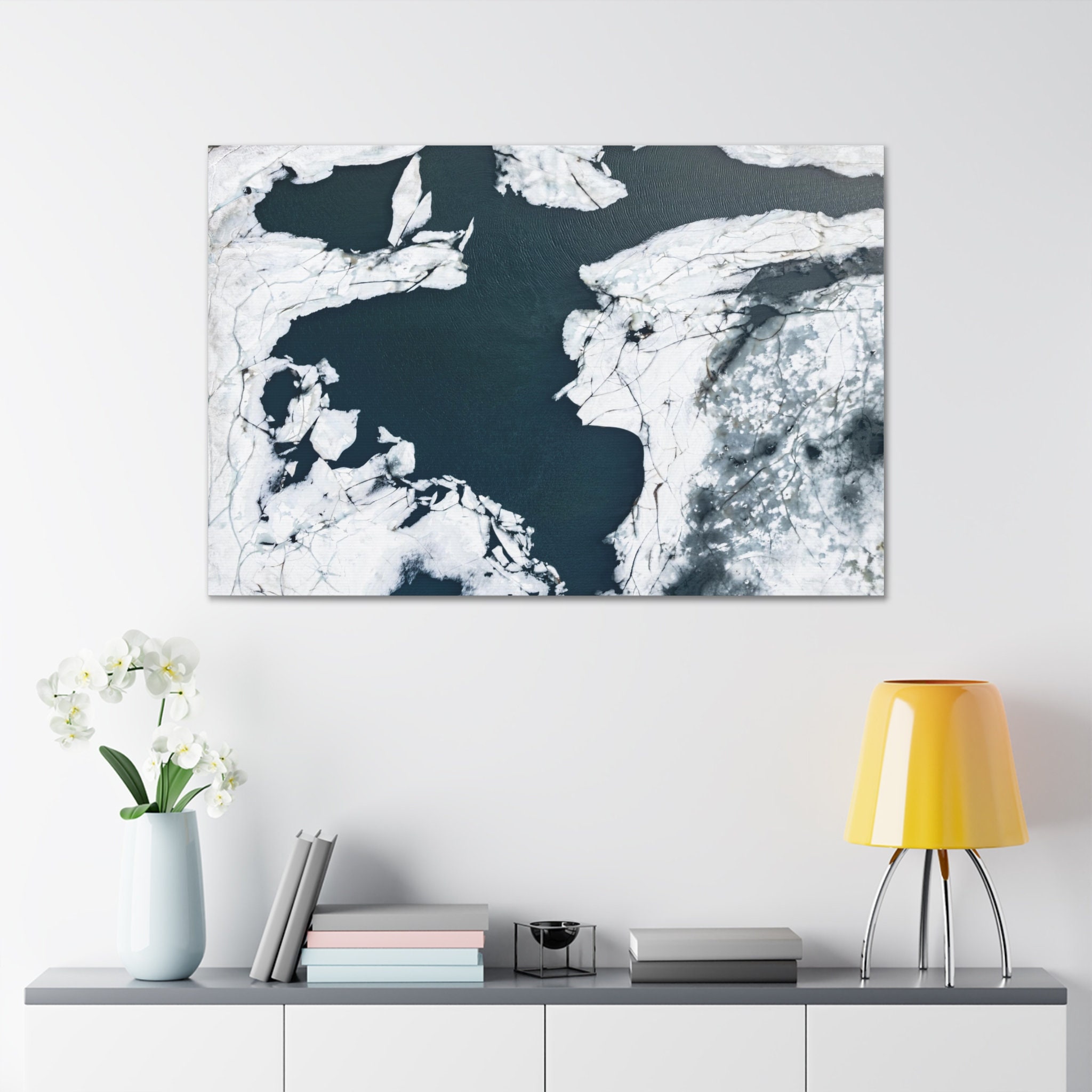 Aerial Photography Wall Art, Frozen Lake Image Decor Winter Landscape ...