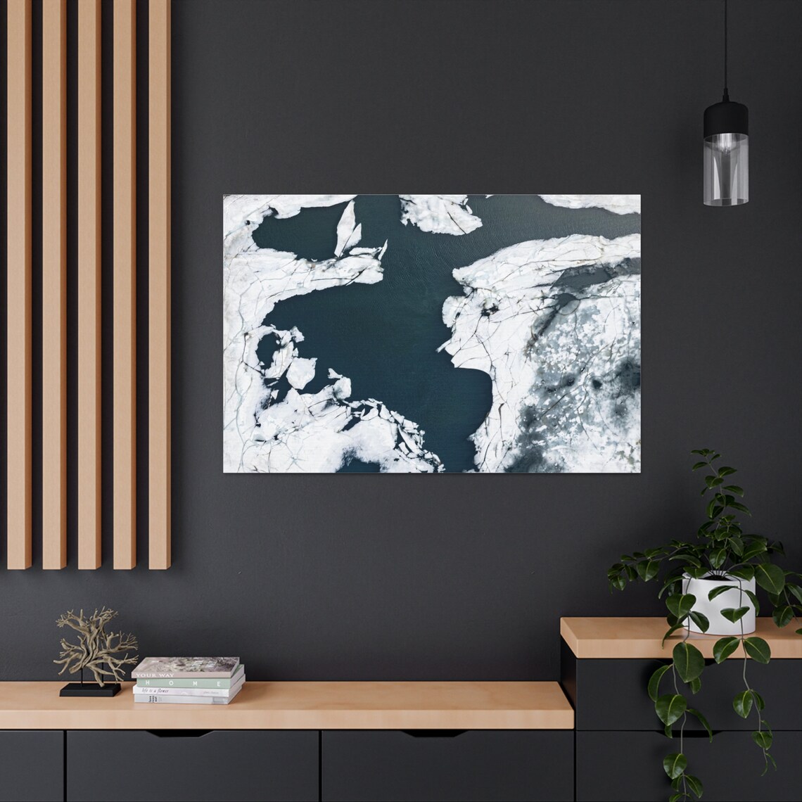 Aerial Photography Wall Art, Frozen Lake Image Decor Winter Landscape ...