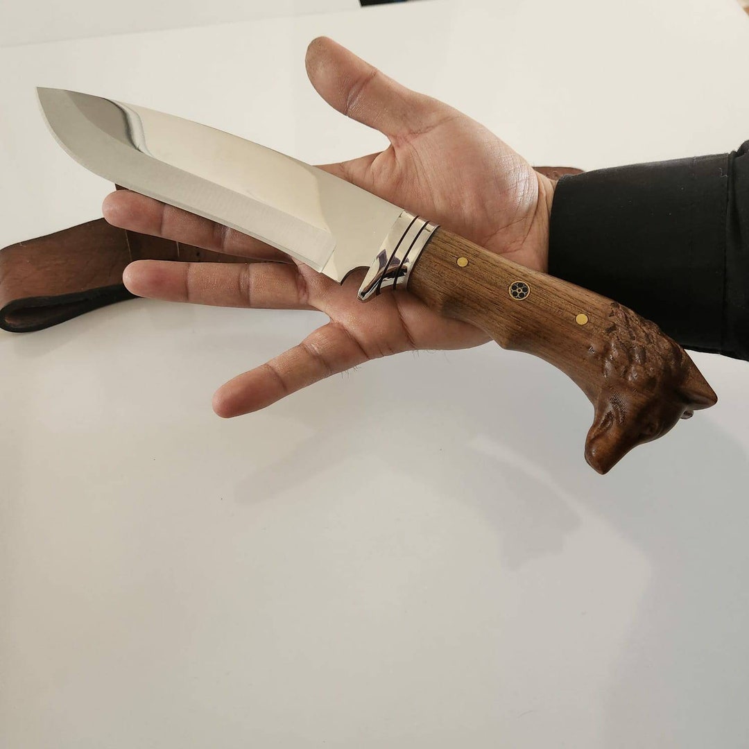 Handmade Knife , Wolf Head Handle German Knife , Leather Sheath Knife ...