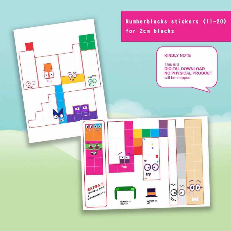 Numberblocks Face Stickers Bundle (1-20) for 2cm Blocks (digital ...