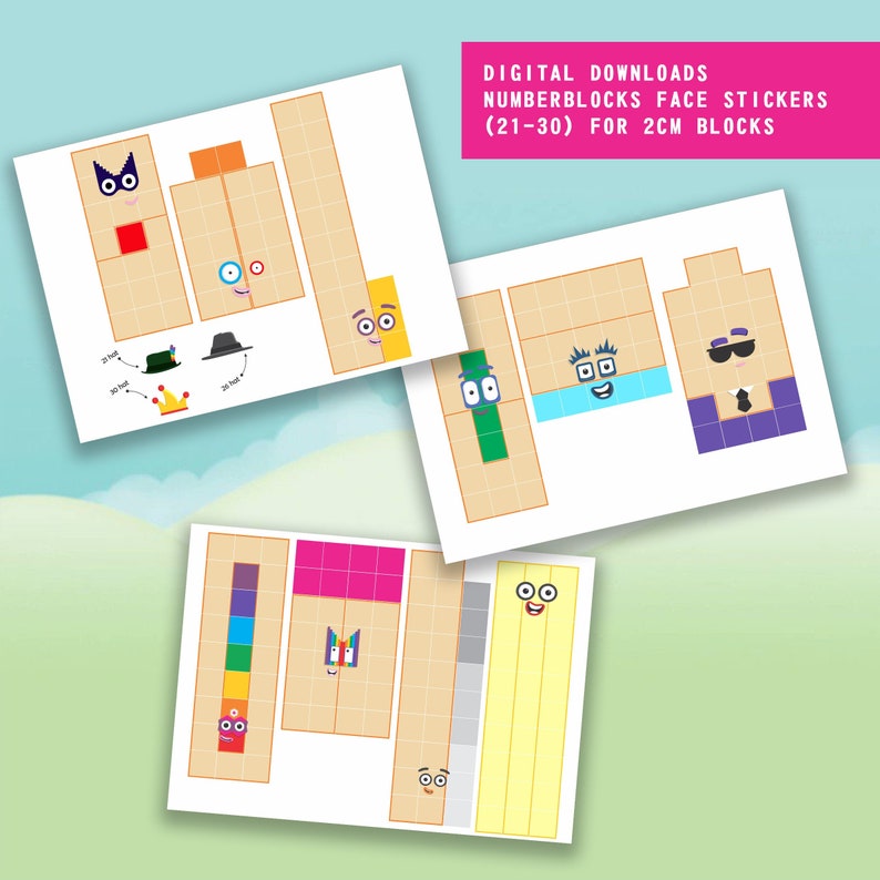 Numberblocks Face Stickers (21-30) for 2cm Mathlinkcube/blocks- A4 ...