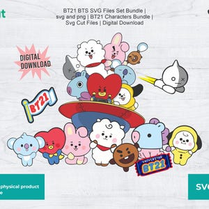 BT21 BTS SVG Stickers Files Set, Svg and Png, BT21 Characters Bundle ...
