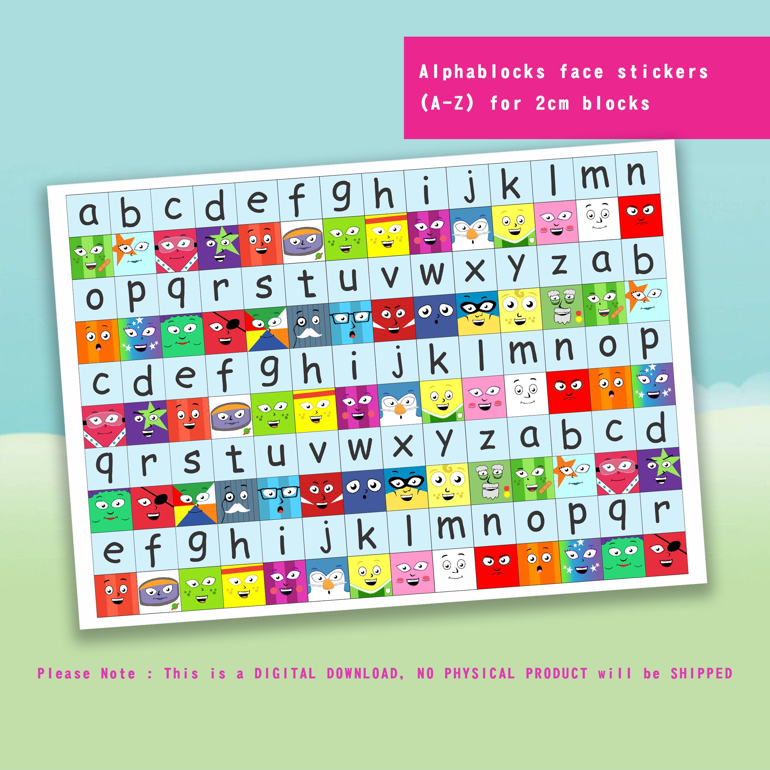 Alphablocks Face Stickers (A-Z) for 2cm Mathlinkcube/blocks- A4 ...