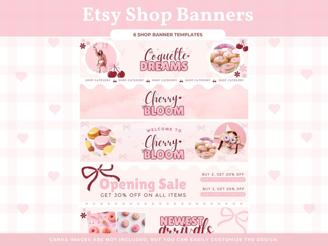 Etsy Shop Banner Set Pink Coquette Banner Valentine's Marketing ...