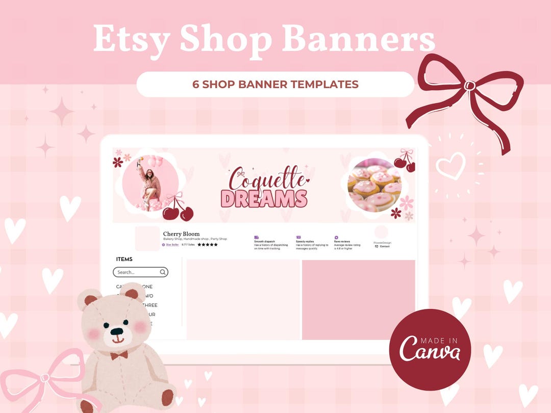 Etsy Shop Banner Set | Pink Coquette Banner | Valentine's Marketing ...