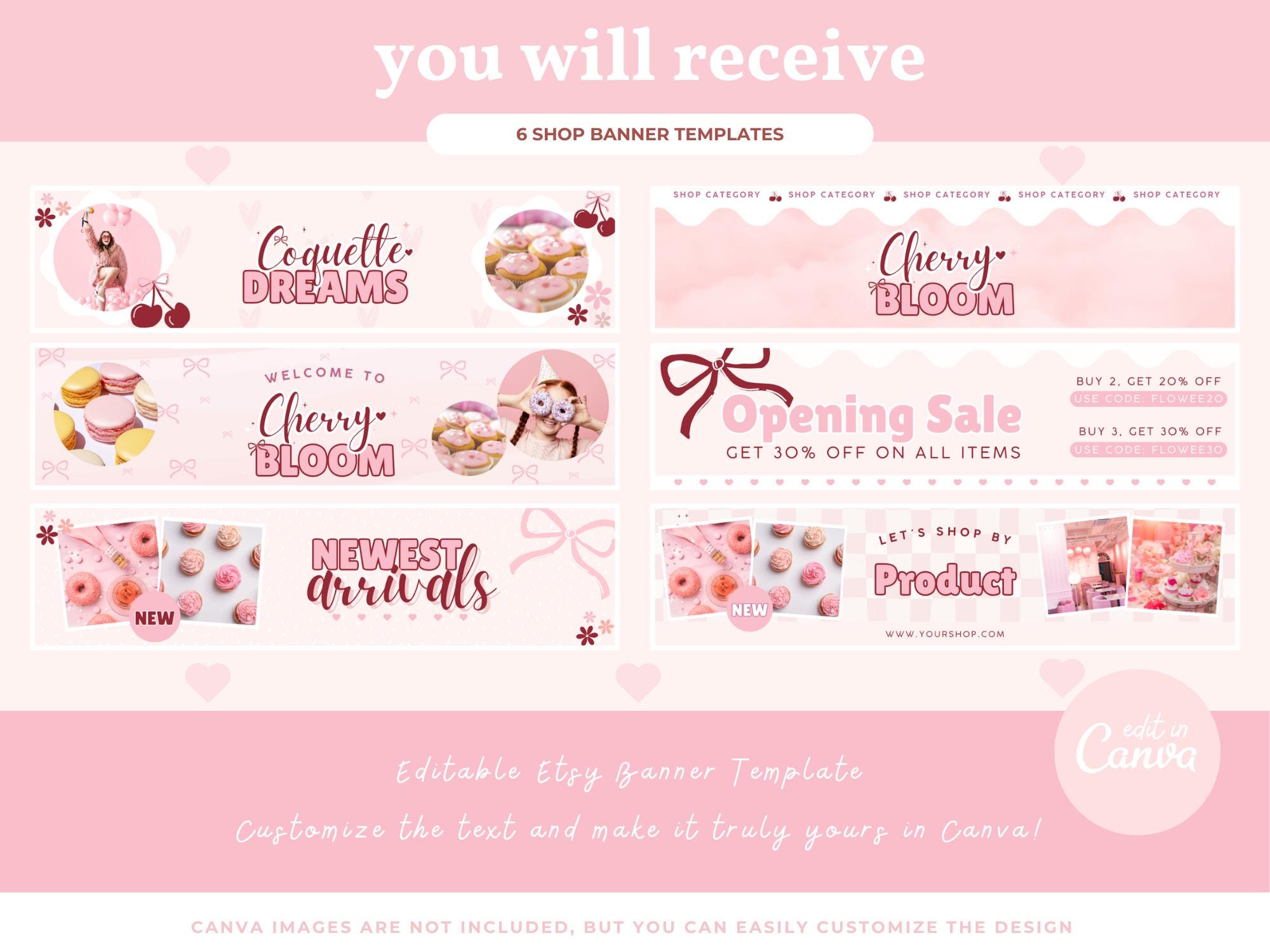 Pink Etsy Banner Set | Coquette Banner | Etsy Banner |valentine's ...