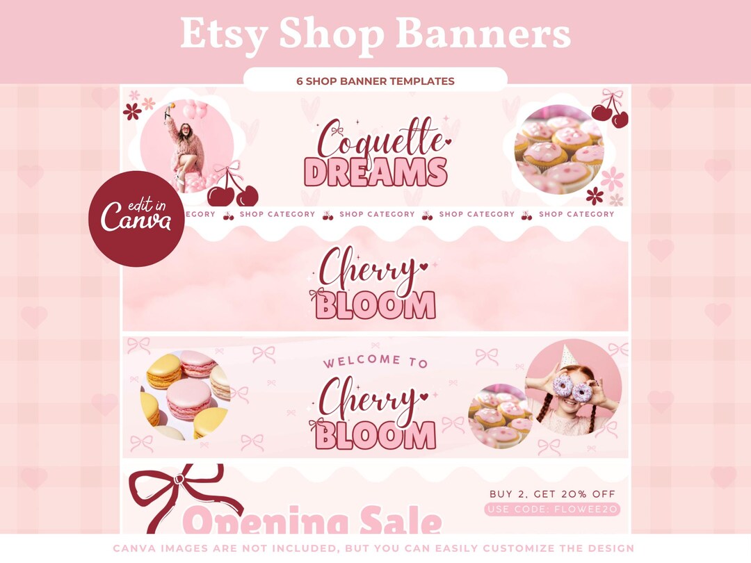 Pink Etsy Banner Set | Coquette Banner | Etsy Banner |valentine's ...