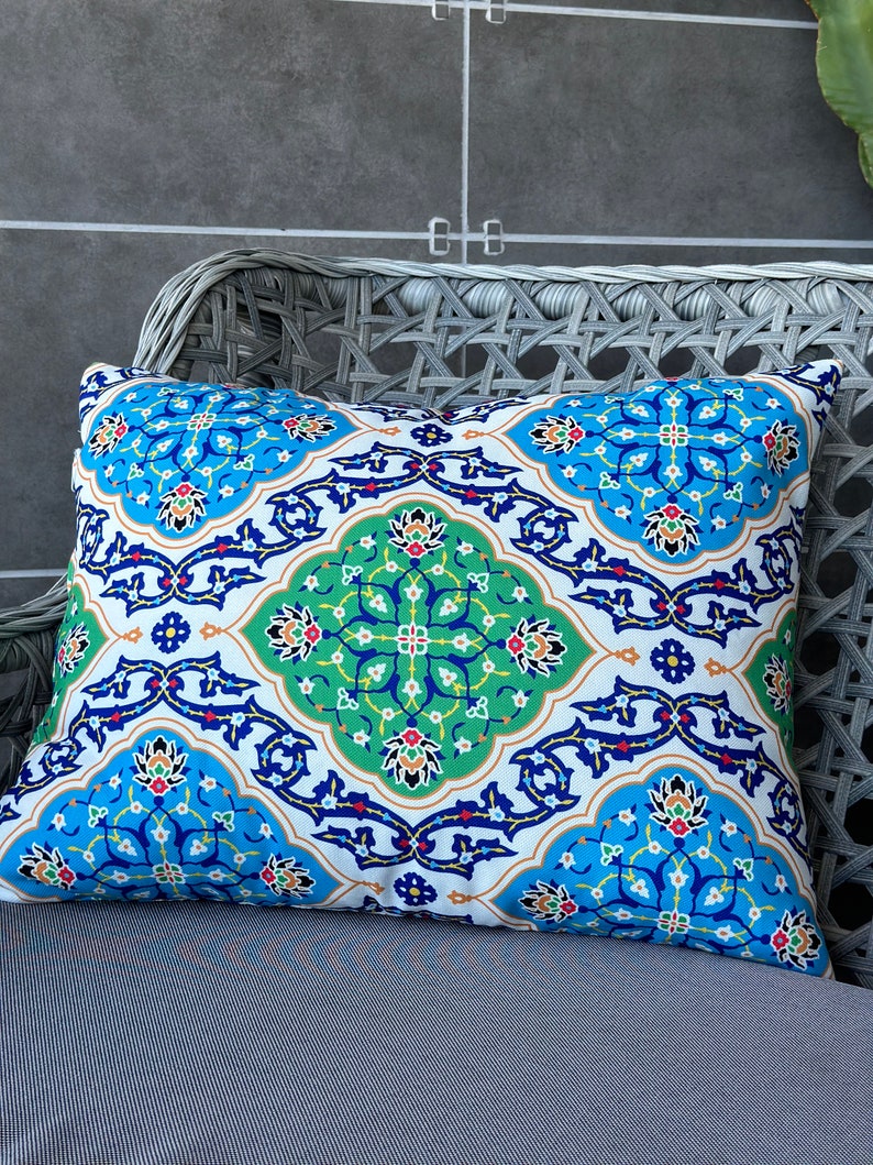 Blue Flower Pattern Pillow Case, Blue Ethnic Pattern Throw Pillow - Etsy