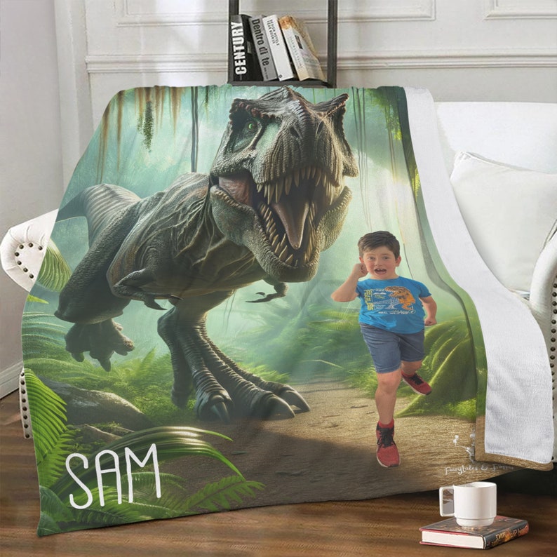 Personalized T-rex Chase Blanket - Etsy
