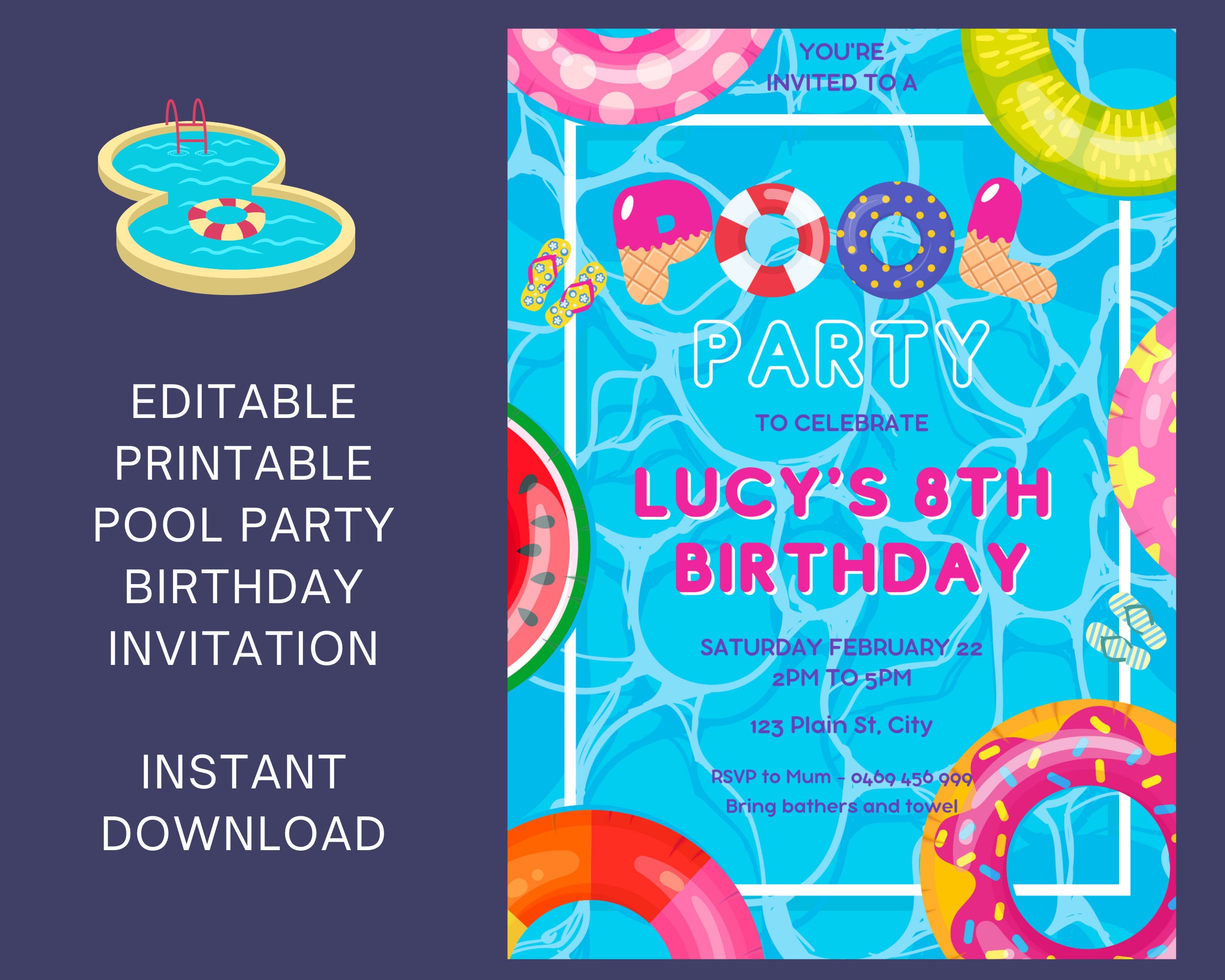 Blank Printable Pool Party Invitations
