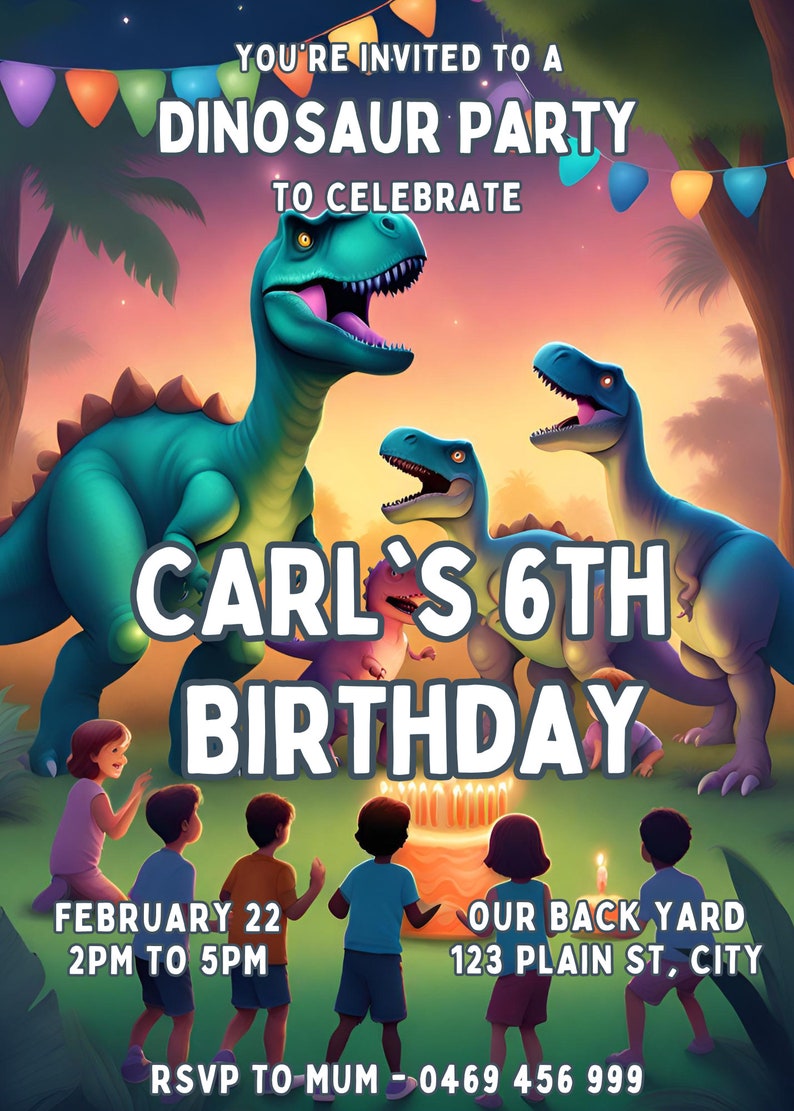Dinosaur Birthday Invitation Canva Editable Template Kids - Etsy