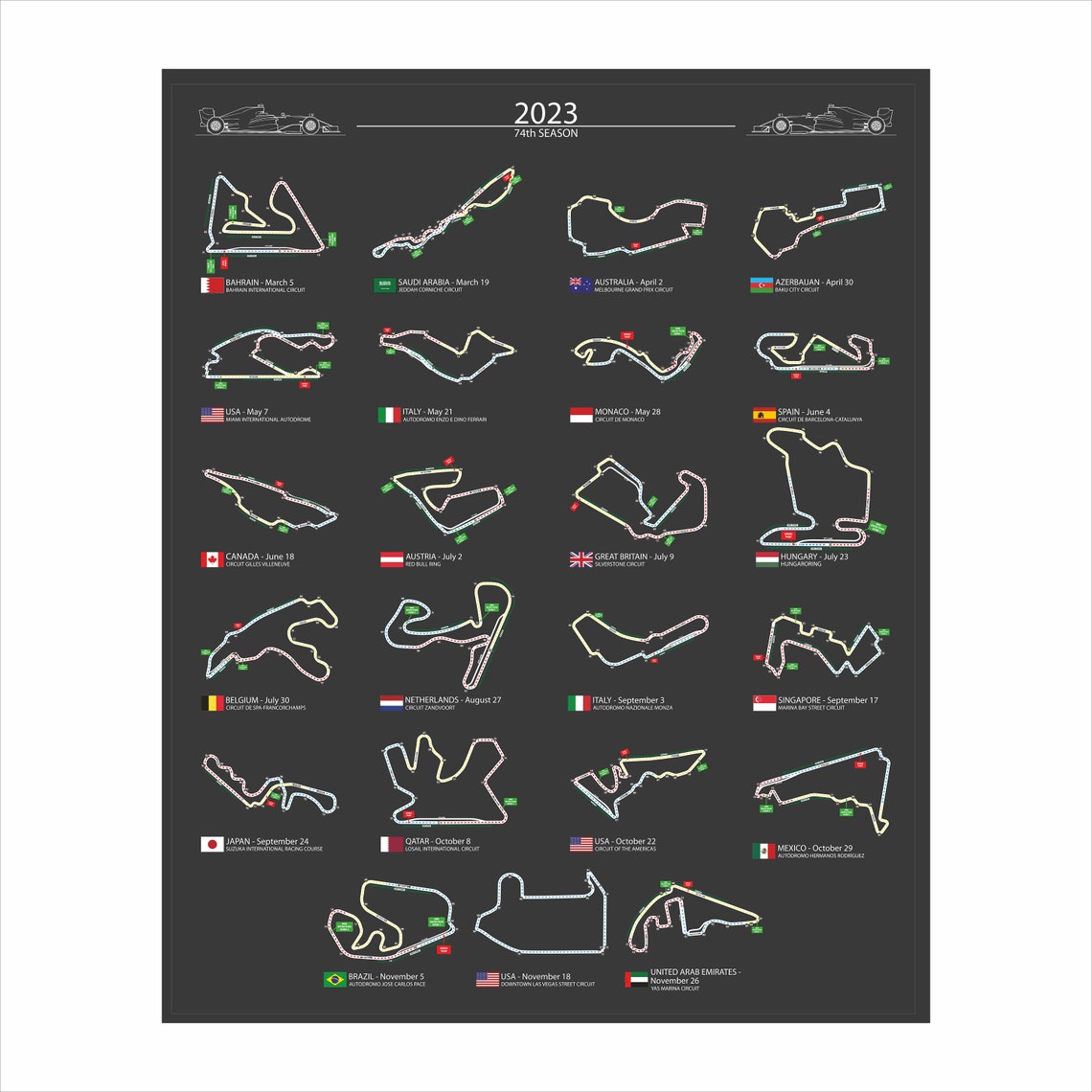 Formula 1 2023 Calendar, Printable F1 2023 Calendar, Formula 1 Circuits ...