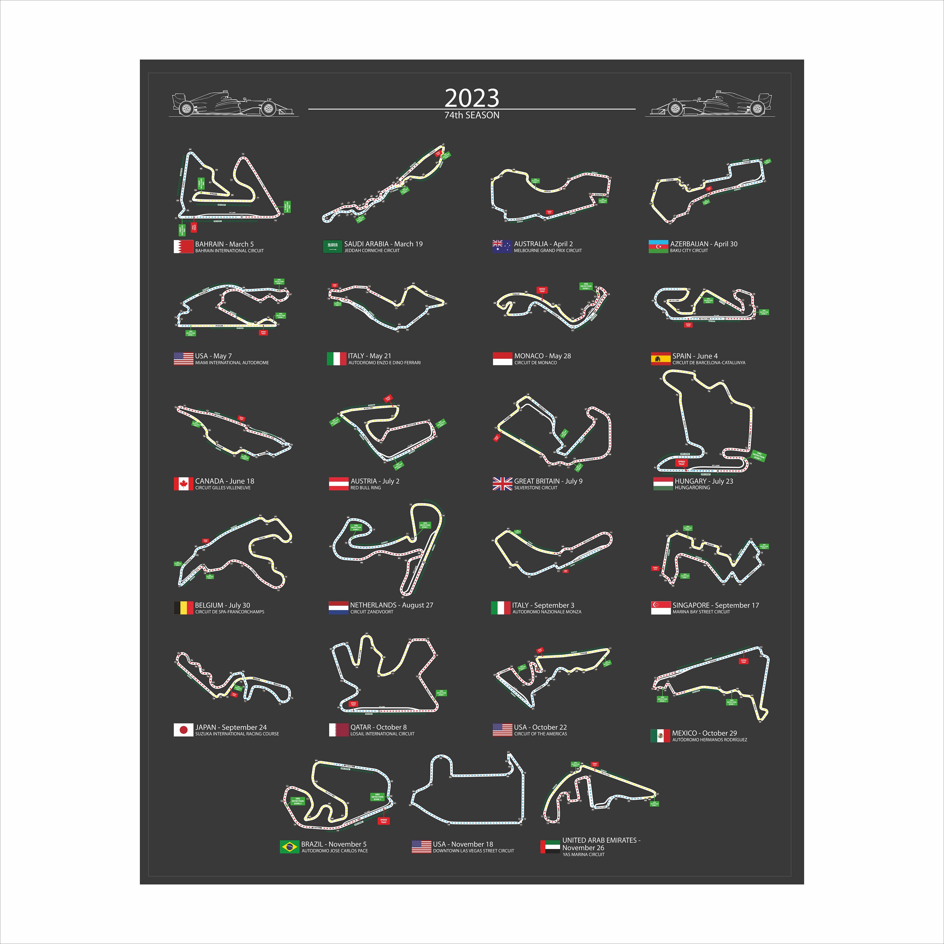 Formula 1 2023 Calendar, Printable F1 2023 Calendar, Formula 1 Circuits ...