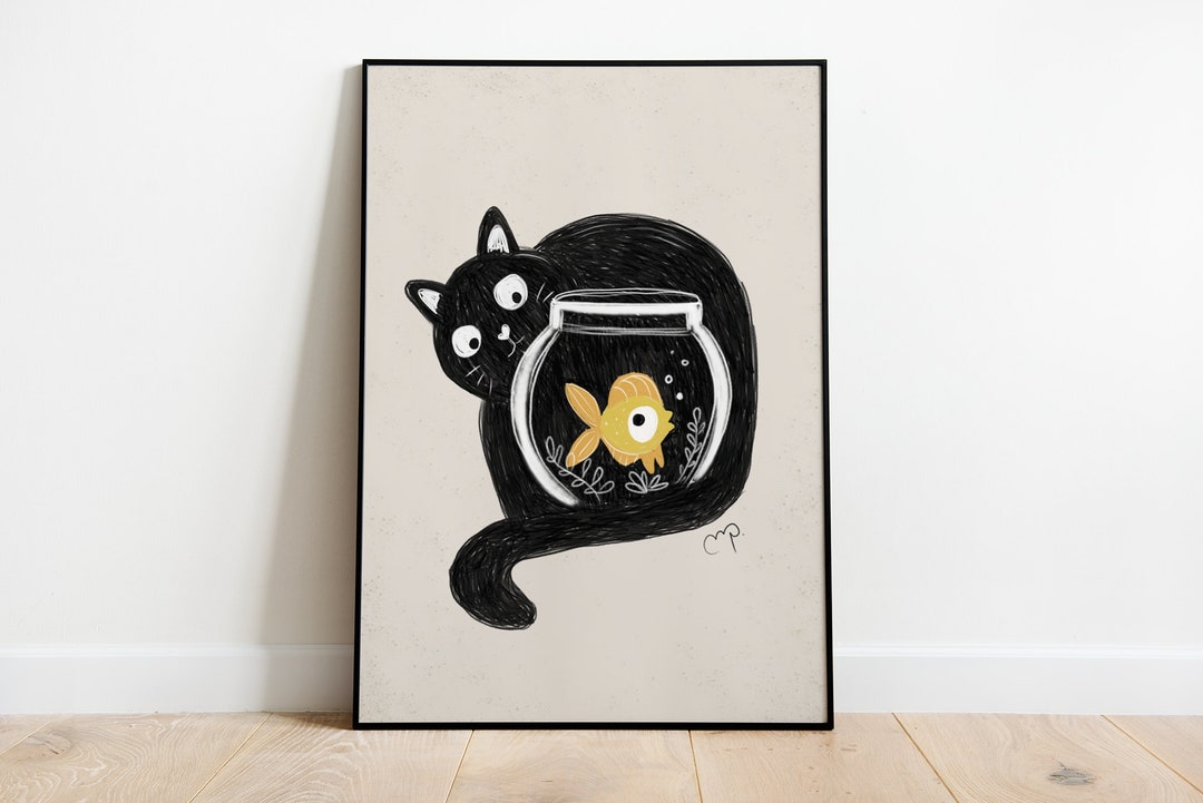 Funny Cat Wall Art, Cat Owner Gift, Original Digital Illustration, Cute ...