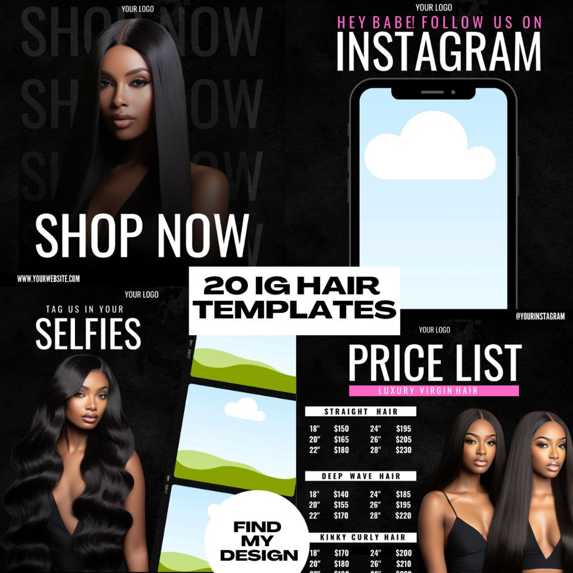20 IG Hair Templates | Editable Canva DIY Hair Price List Flyer, Social ...