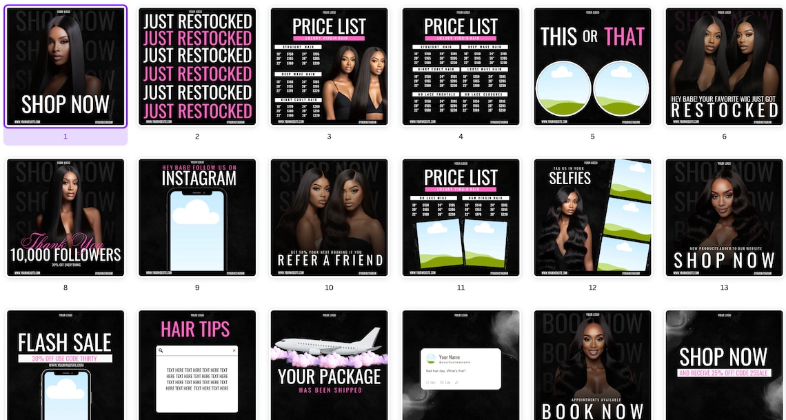 20 IG Hair Templates | Editable Canva DIY Hair Price List Flyer, Social ...