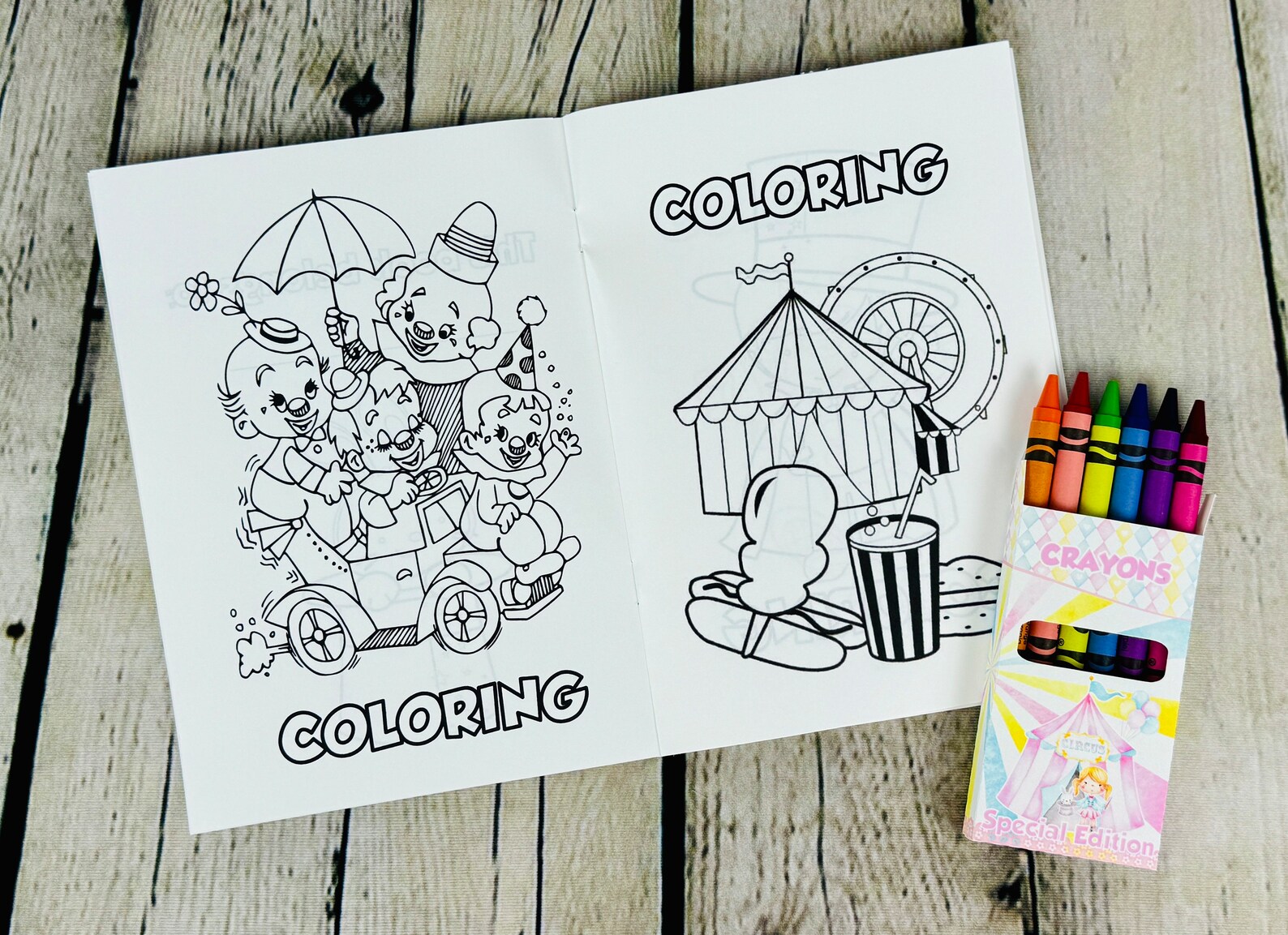 Pink Circus Themed Favor Coloring Book, Circus Watercolor Coloring Book ...
