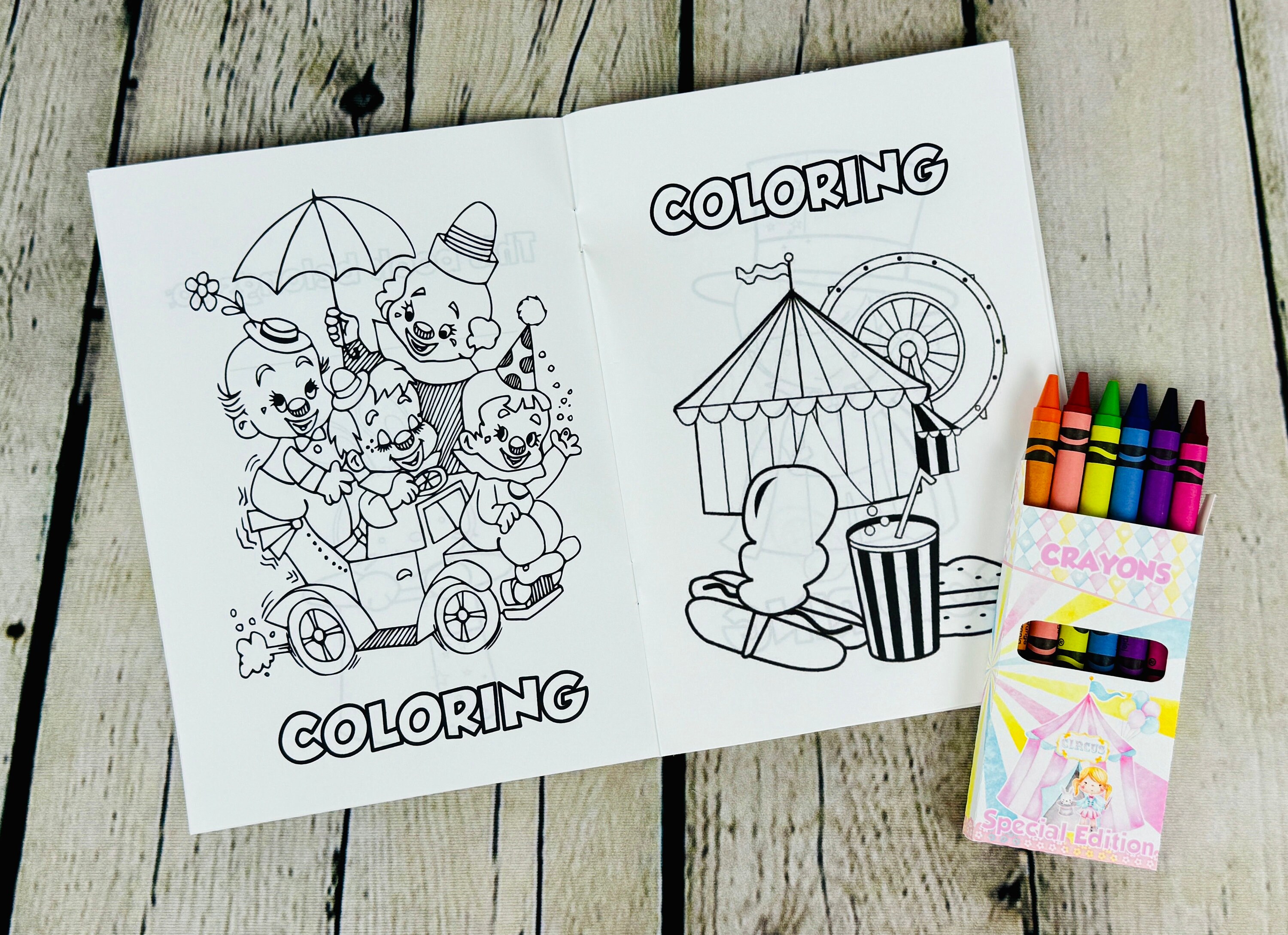 Pink Circus Themed Favor Coloring Book, Circus Watercolor Coloring Book ...