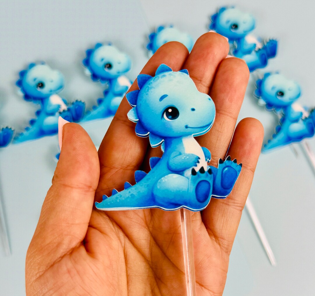 Blue Baby Dinosaur Cupcake Toppers 10pc, 20pc, 30pc, Baby Shower Blue ...