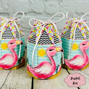 Tropical Flamingo Favor Box Set of 5, Tropical Birthday Party ...
