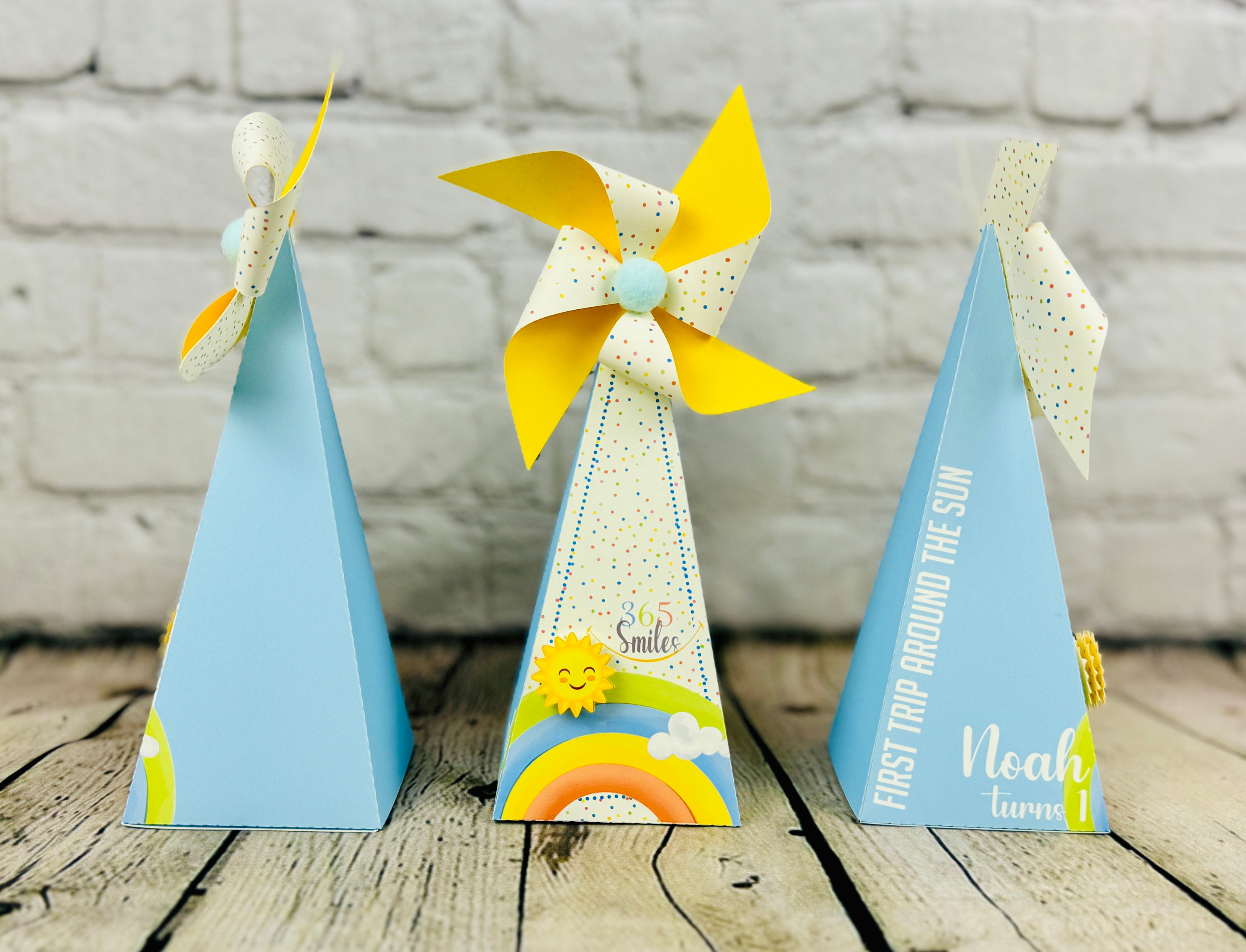 365 Smiles Themed Pyramid Favor Box Set of 3 First Trip Around the Sun ...