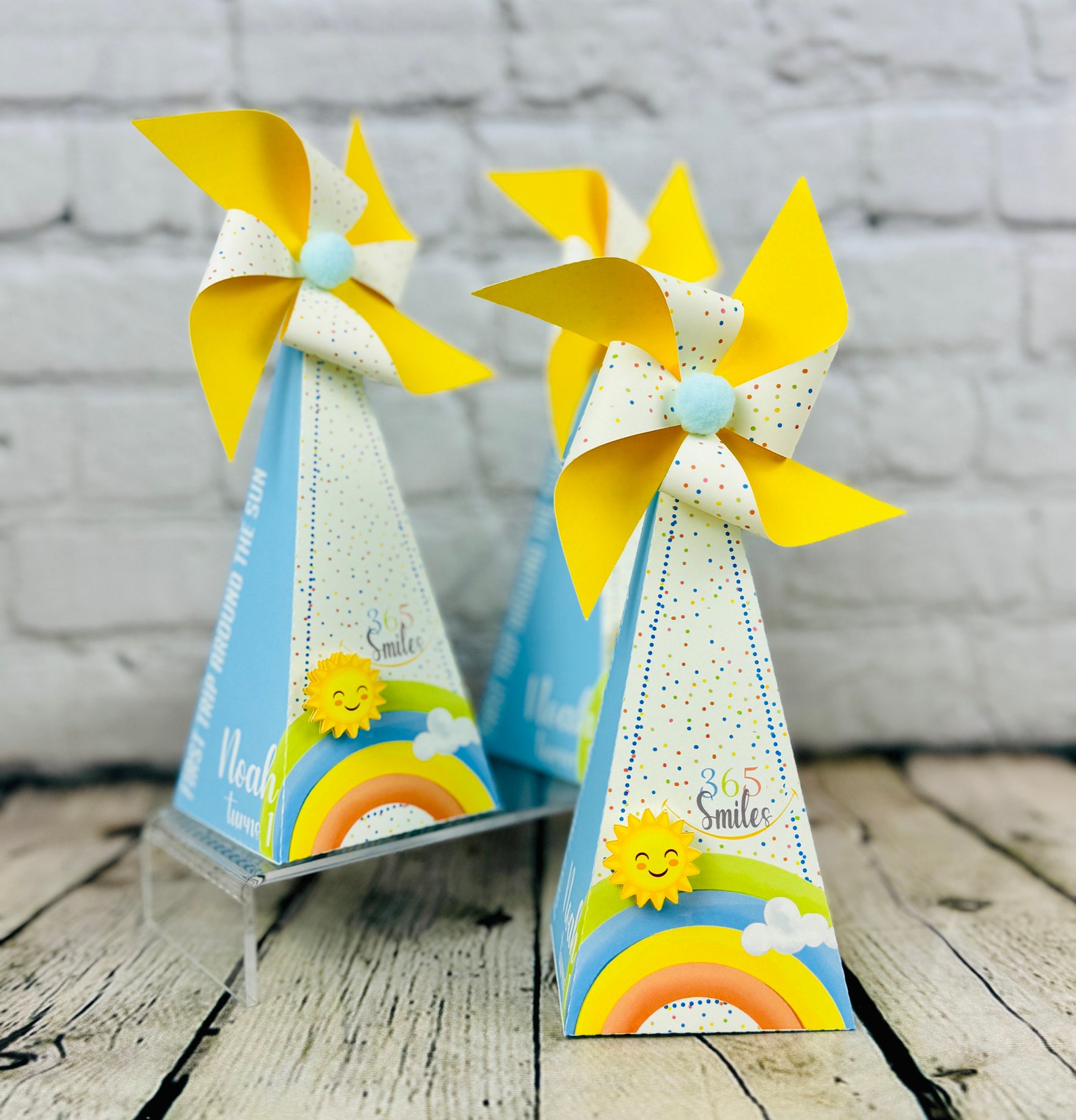 365 Smiles Themed Pyramid Favor Box Set of 3 First Trip Around the Sun ...